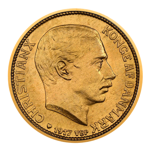 10 крони Кралство Дания златна монета с образа на Кристиан X - FLORINUS