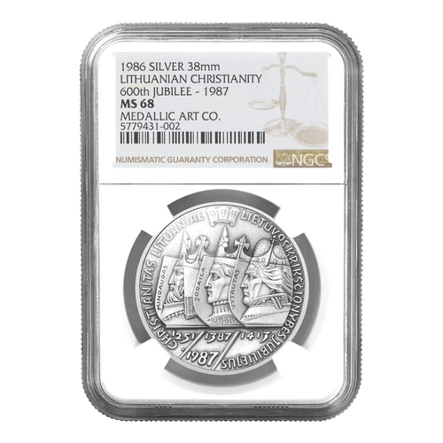 1986 Lithuania Anniversary of Christianity PF 68 Silver Medal - Florinus.bg