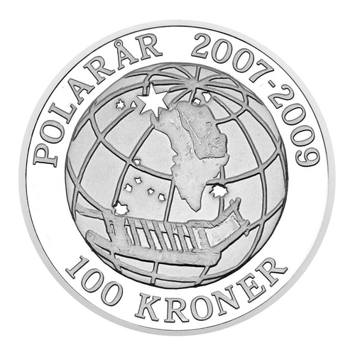 100 крони Полярни години 2008 Дания сребърна монета - Florinus.bg