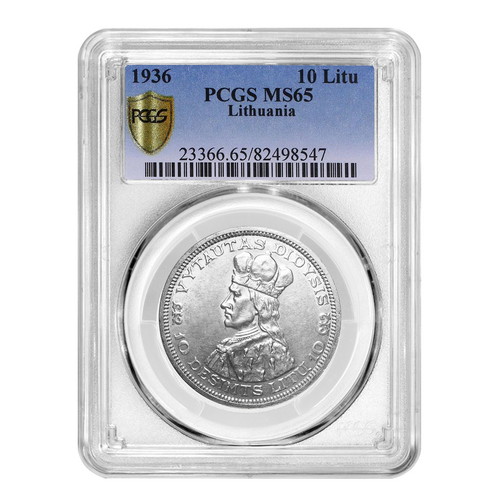 1936 Lithuania Vytautas the Great 10 litas silver coin MS 65 - Florinus.bg