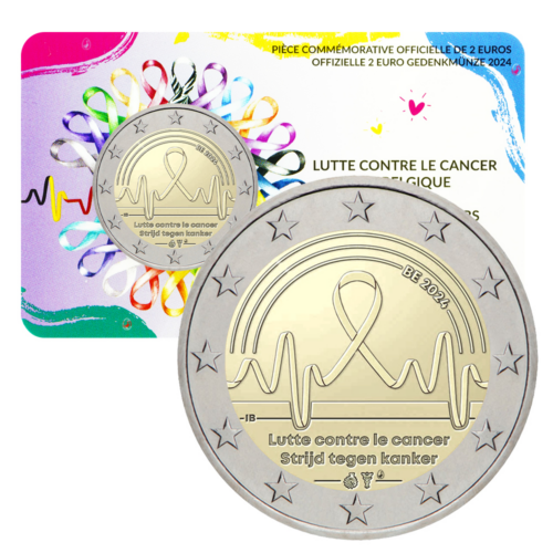 2024 Belgija Kova prieš vėžį 2 eurų BU moneta kortelėje - Florinus.bg