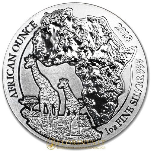 2018 Giraffe, Rwanda, 50 francs, 1 oz silver coin - FLORINUS