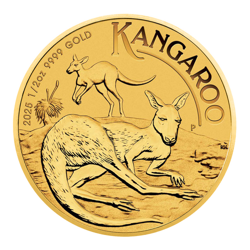 1/2 oz Kengūra 2025 Australija auksinė moneta (.9999 Grynuolis) - FLORINUS