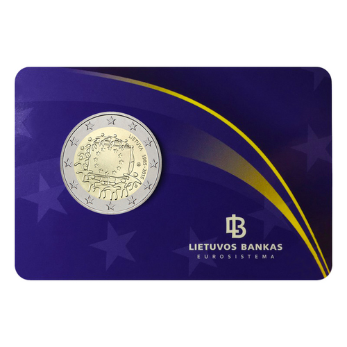 2015 Lietuva Europos vėliava 2 eurų BU moneta kortelėje - Florinus.bg