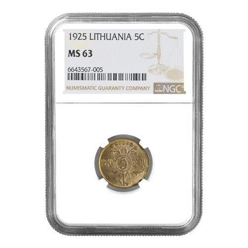 1925 Литва 5 сантима монета NGC MS 63 - Florinus.bg