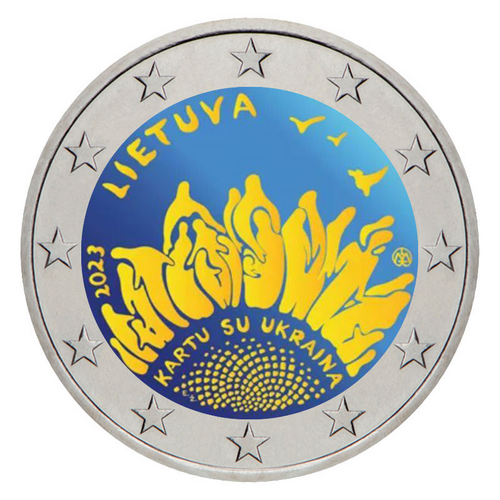 2023 Lietuva Kopā ar Ukrainu 2 eiro monēta (krāsaina) - Florinus.bg
