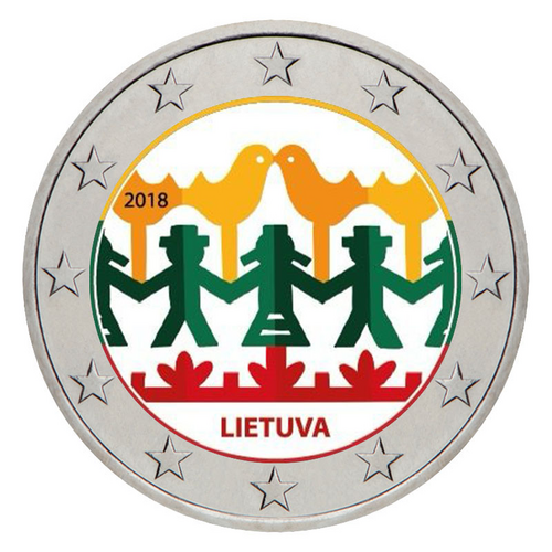 2018 Lietuva Dainų Šventė 2 eurų moneta (spalvota) - Florinus.bg