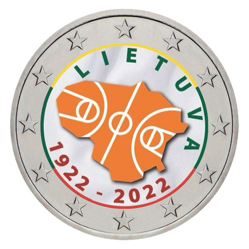 2022 Литва 100 години баскетбол 2 евро монета (цветна) - Florinus.bg