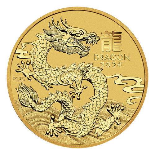 1 унция Годината на Дракона 2024 (Лунар III) Австралия Златна монета - FLORINUS