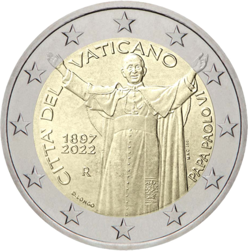 2022 г. Ватикана Монета от 2 евро Папа Павел VI! - Florinus.bg