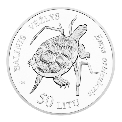 2012 Седловидна костенурка Литва Сребърна монета от 50 лита - Florinus.bg